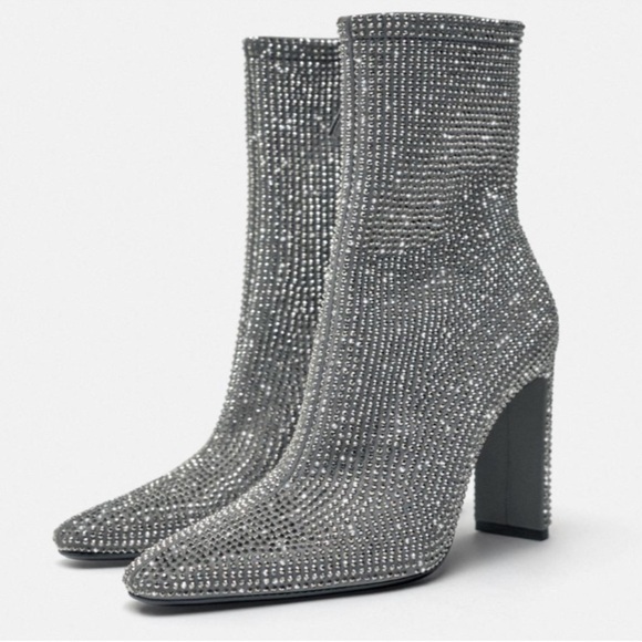 Zara | Shoes | Zara Rhinestone Heeled Ankle Boots | Poshmark